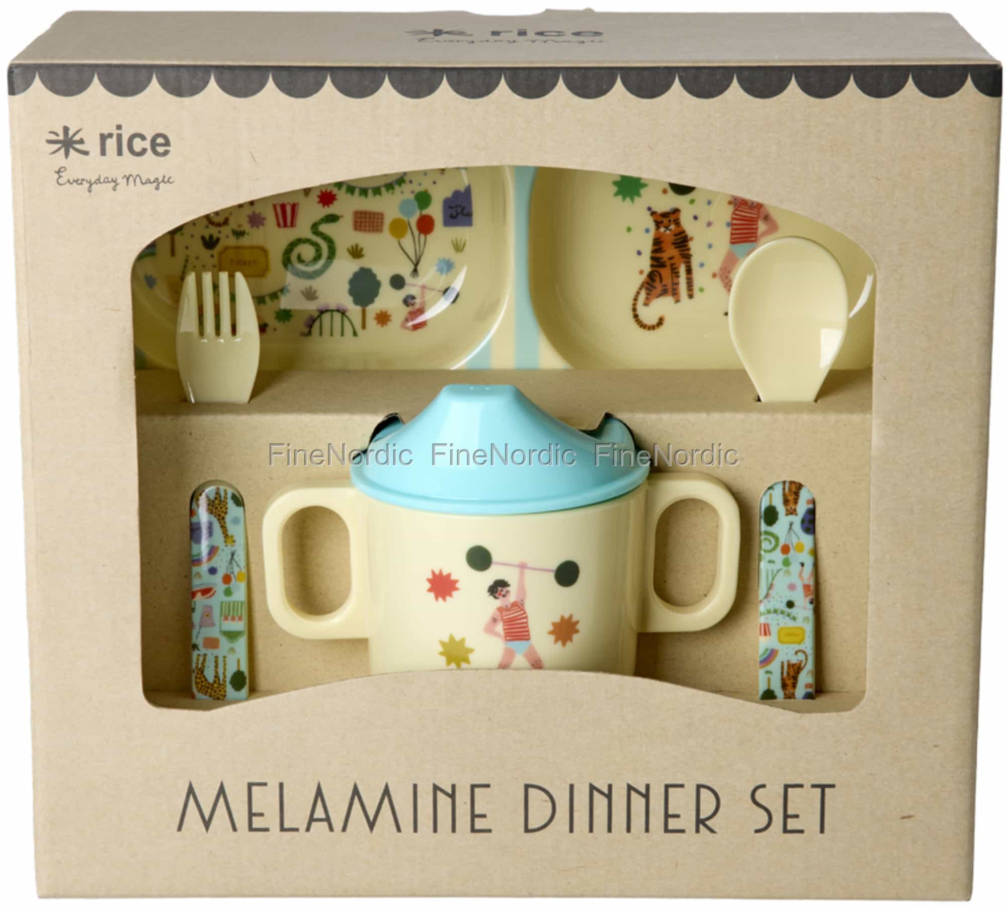 Rice Melamine Baby Dinner Set in Giftbox - "Fun Fair" - Mint - Set of 4