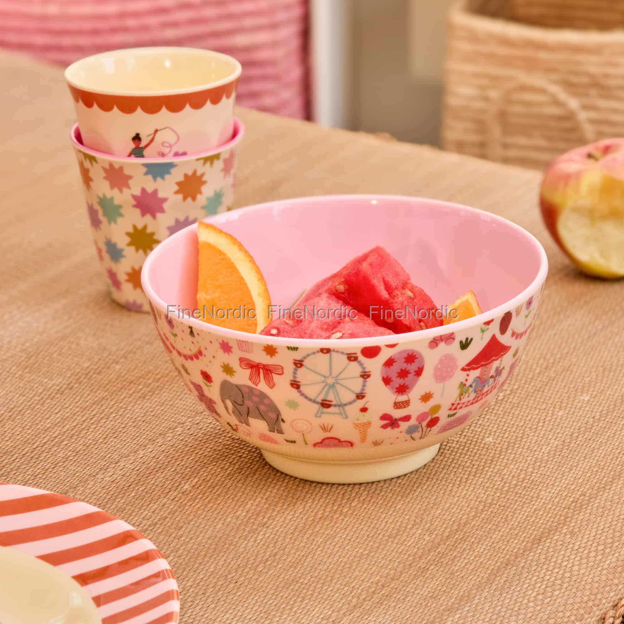 Rice Melamine Bowl - "Fun Fair" Pink - Medium