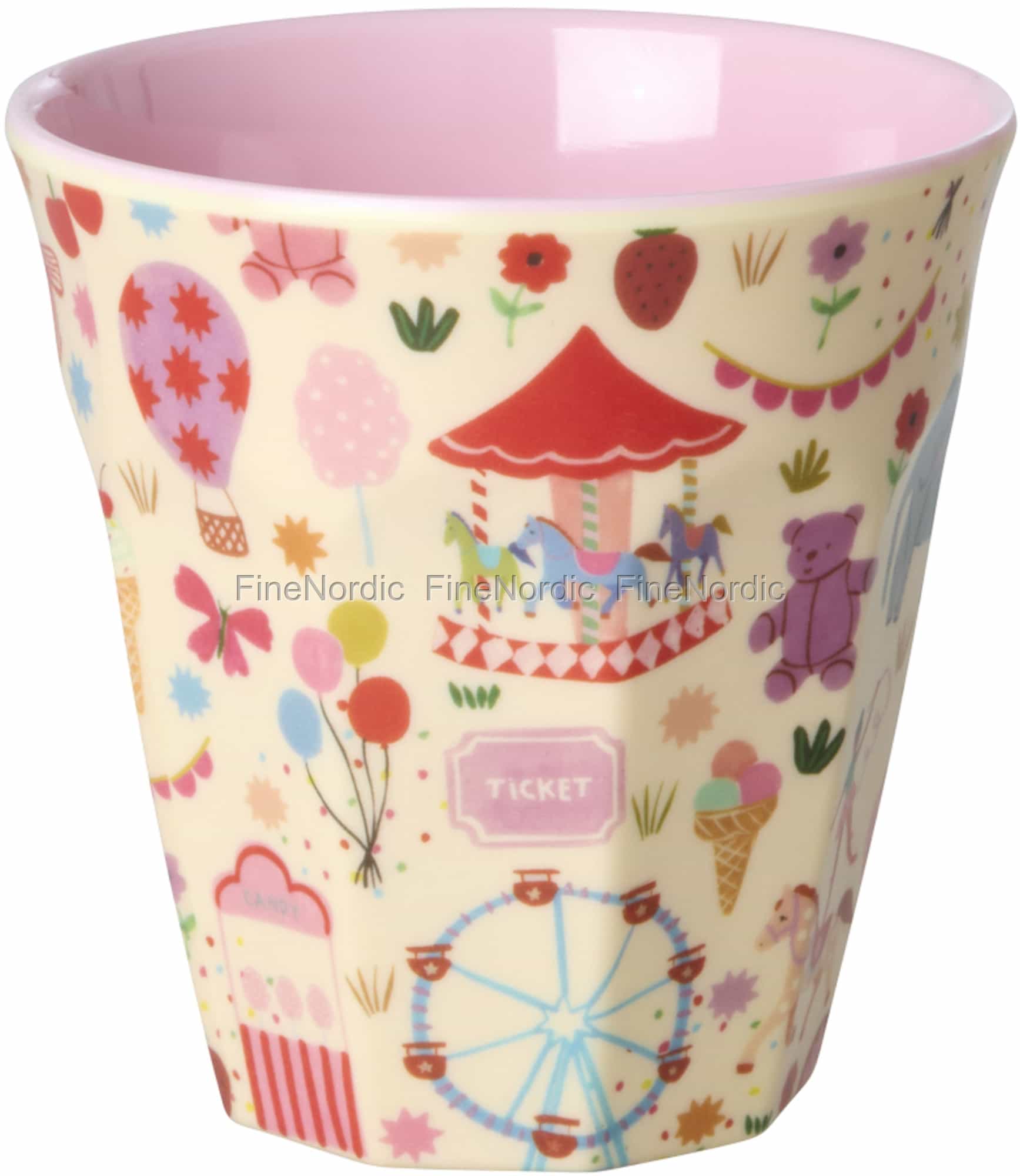 Rice Melamine Cup - "Fun Fair" - Pink - Medium