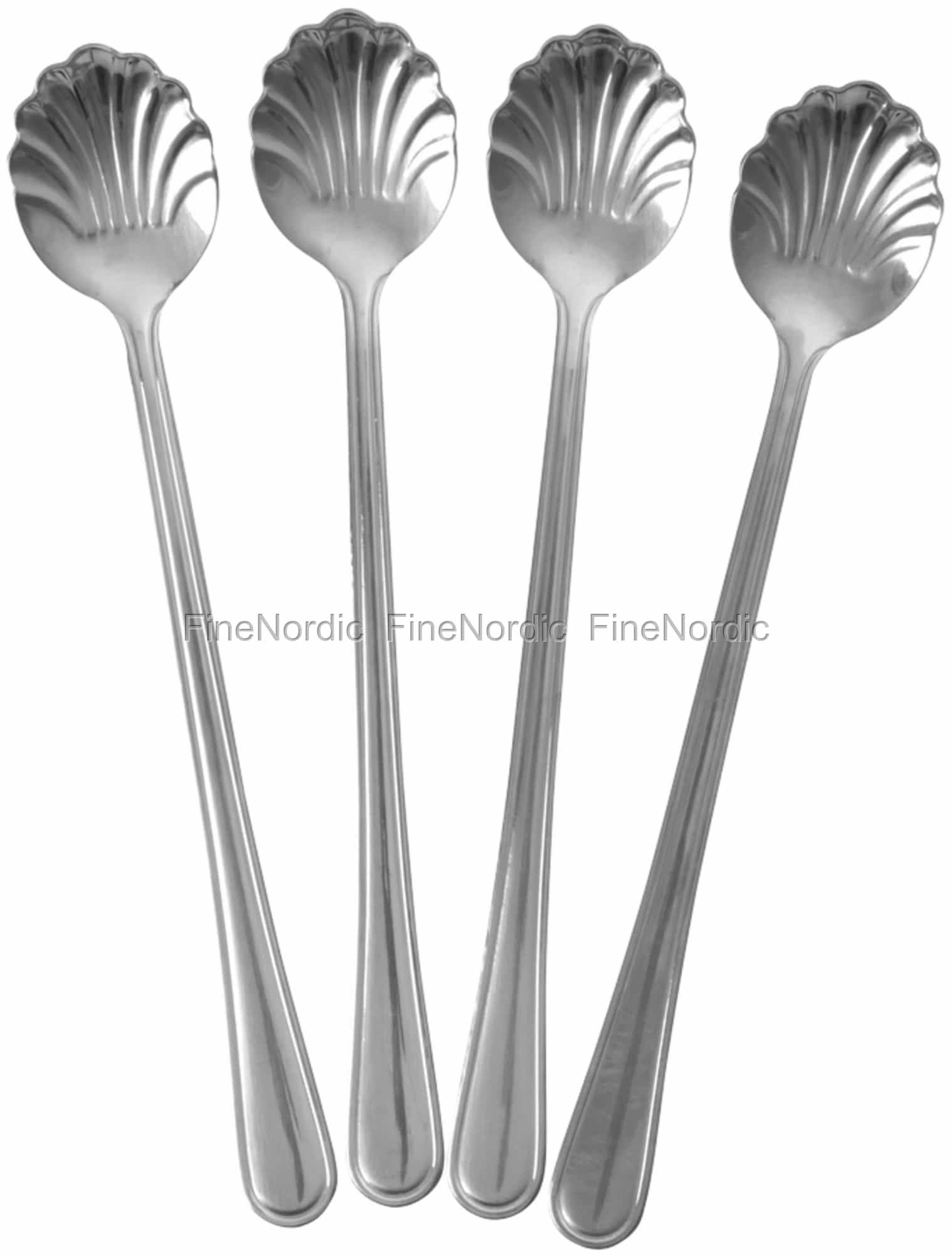 Rice Stainless Steel "Seashell" Latte Spoon - Silver - Set of 4