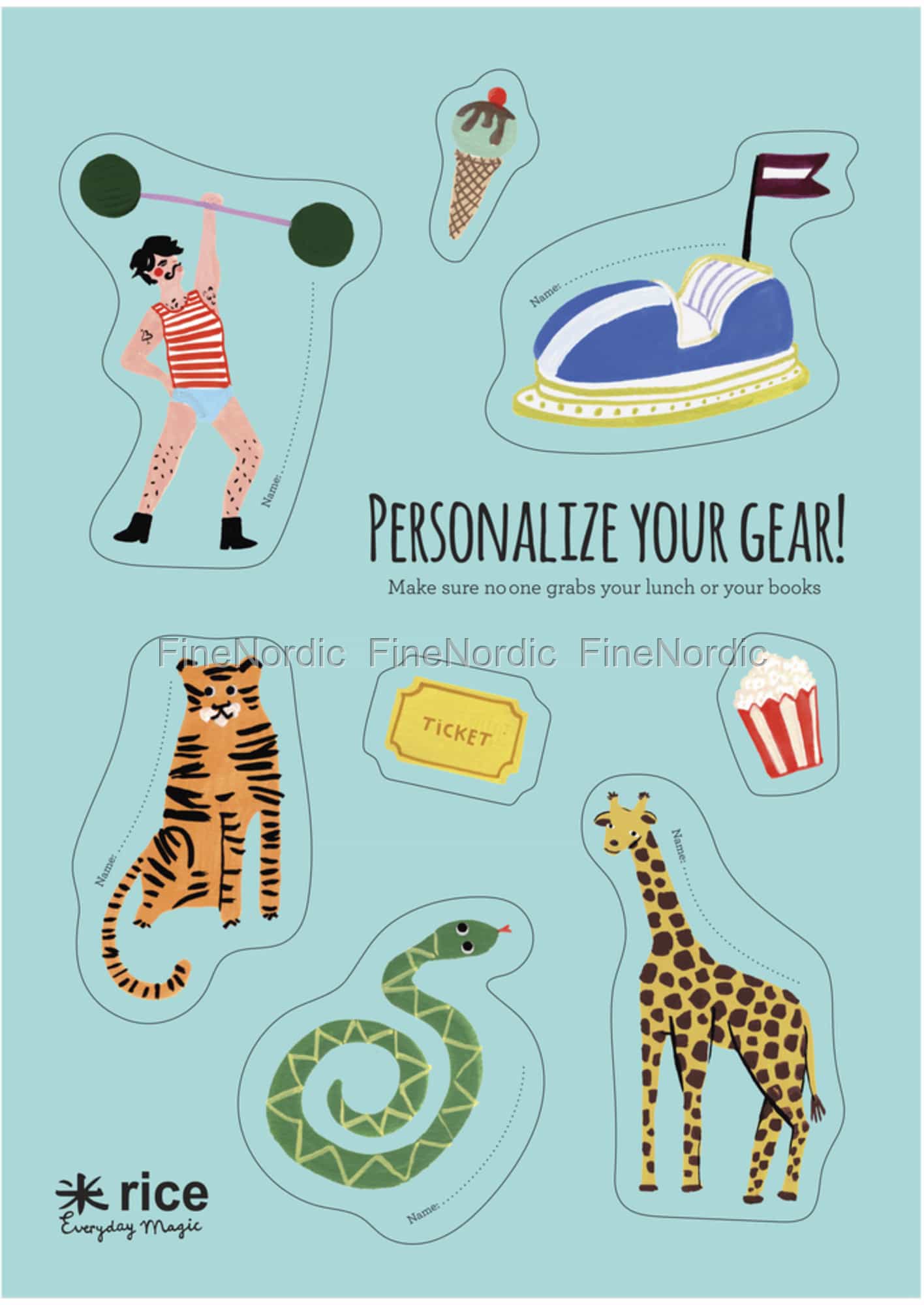 Rice Stickers to Personalize Your Lunchbox - "Fun Fair" Mint