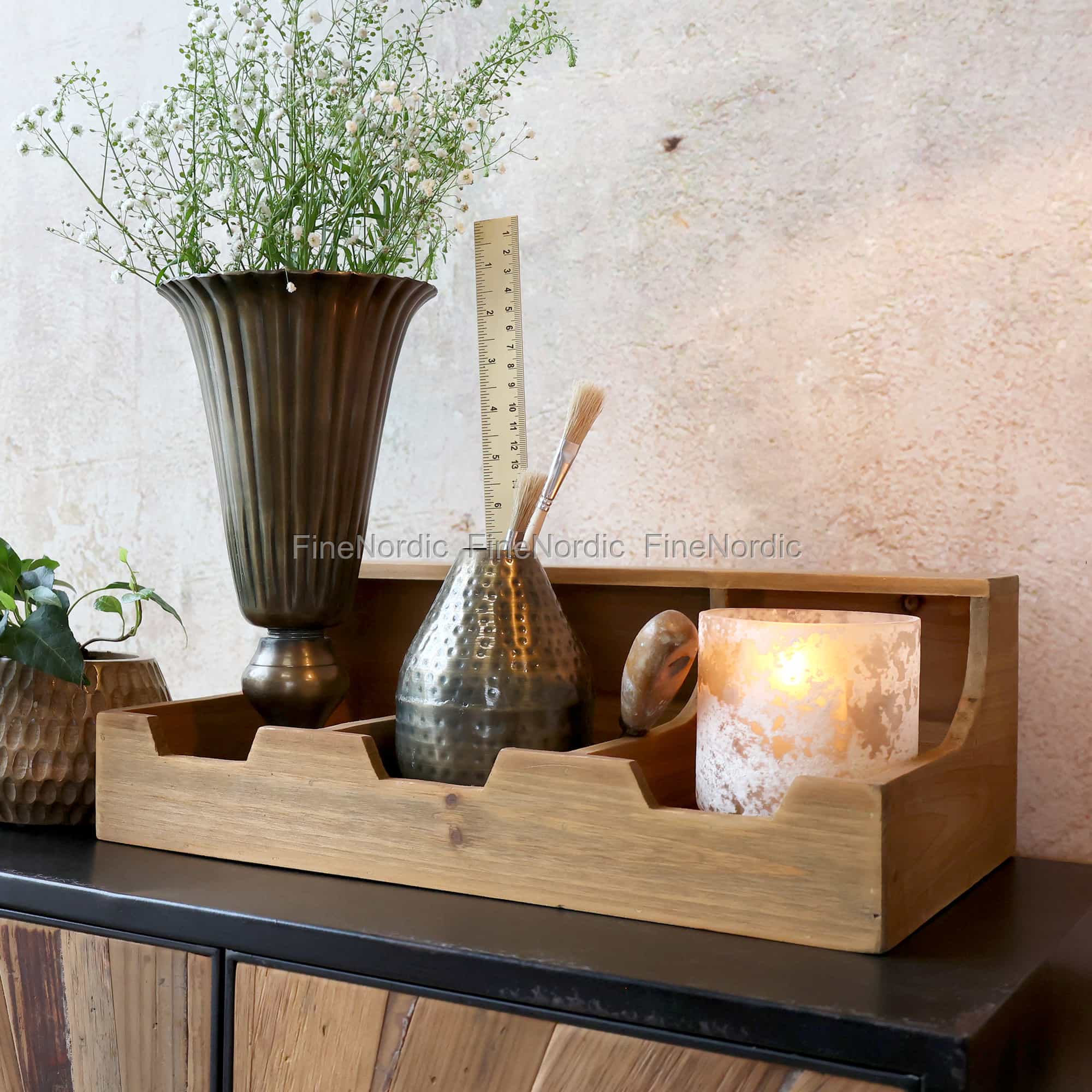 Chic Antique Sorting Shelf with 3 Compartments Nature