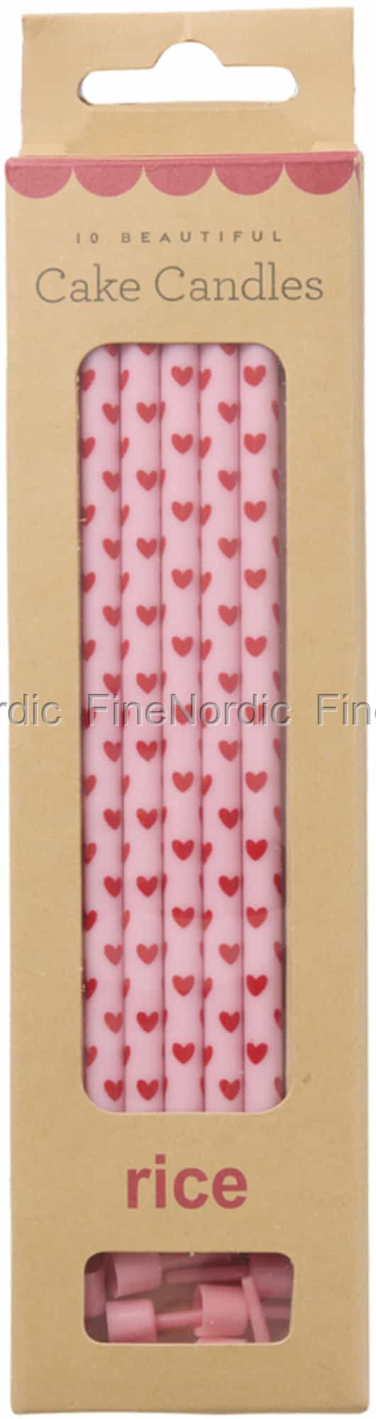 Rice Cake Candles - Long - Hearts - Pink - 10 pcs