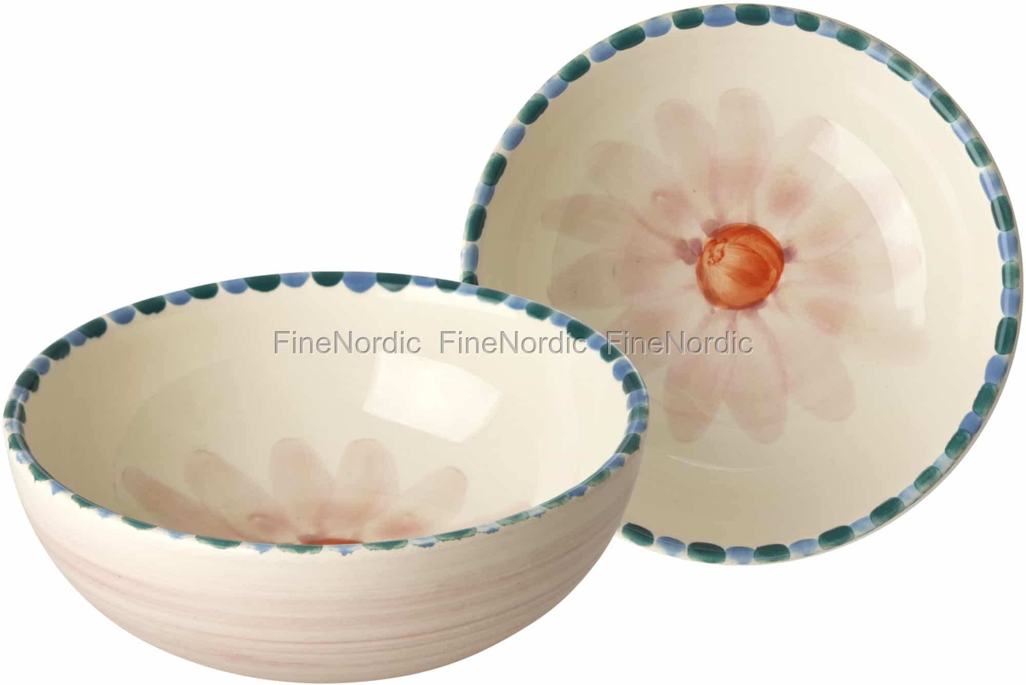 Rice Ceramic Bowl - Handpainted - Soft Pink Flower - Lavender