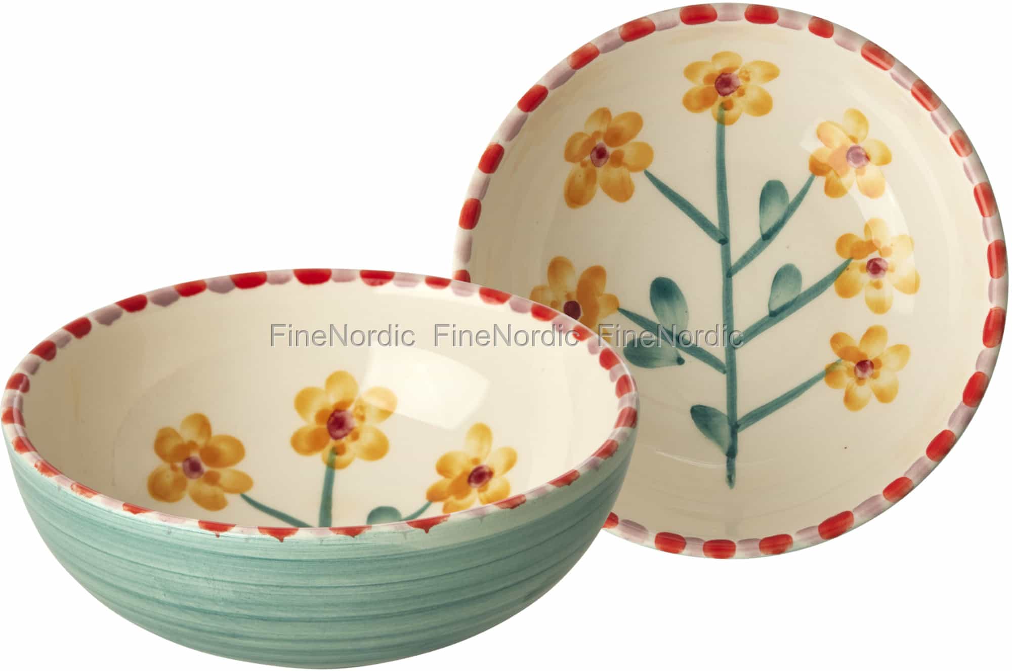 Rice Ceramic Bowl - Handpainted - Yellow Flower - Jade