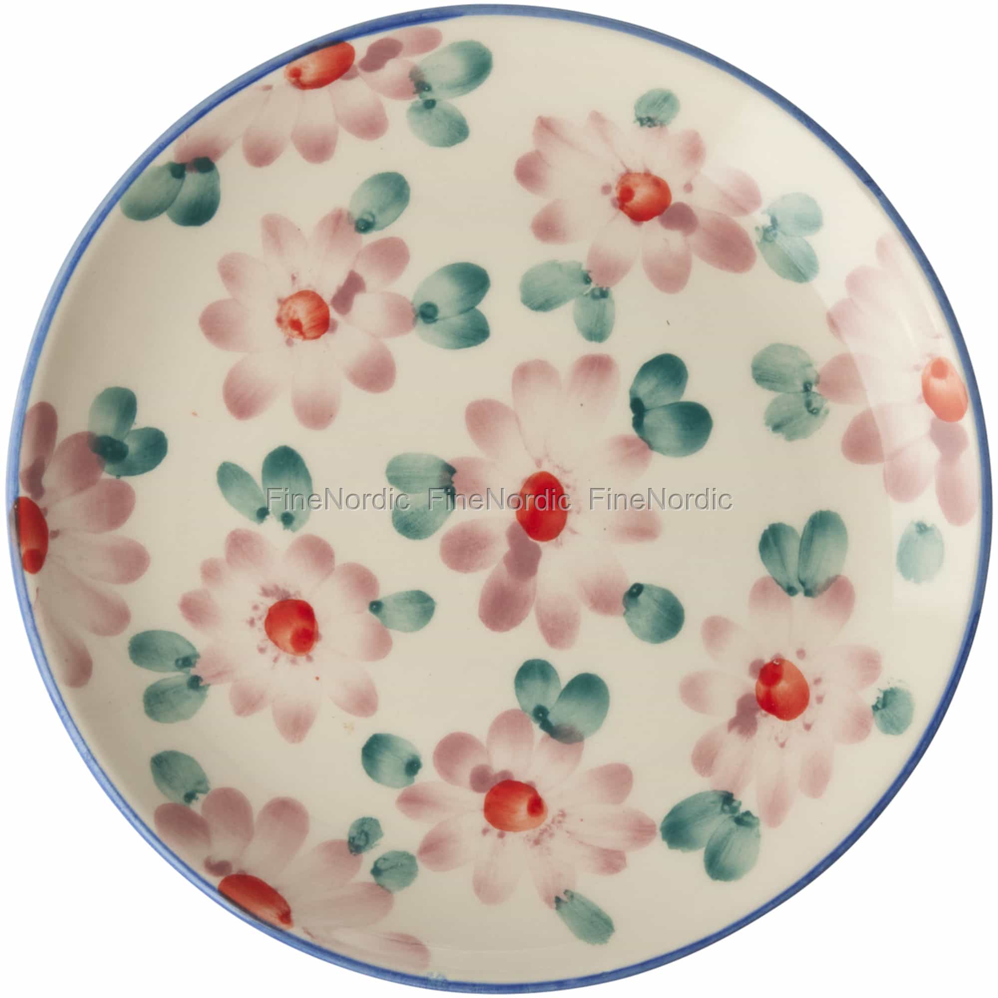 Rice Ceramic Cake Plate - Handpainted - "Flowers" - Pink