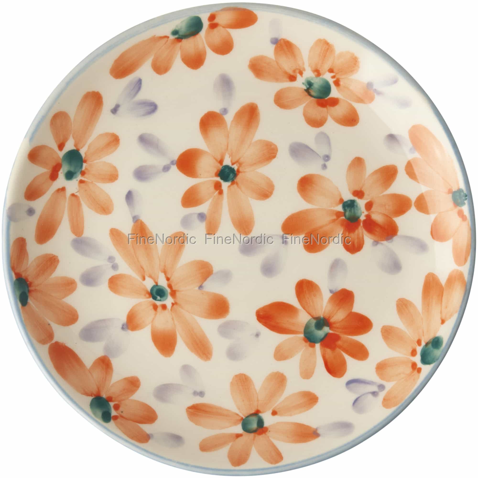 Rice Ceramic Cake Plate - Handpainted - "Flowers" - Orange