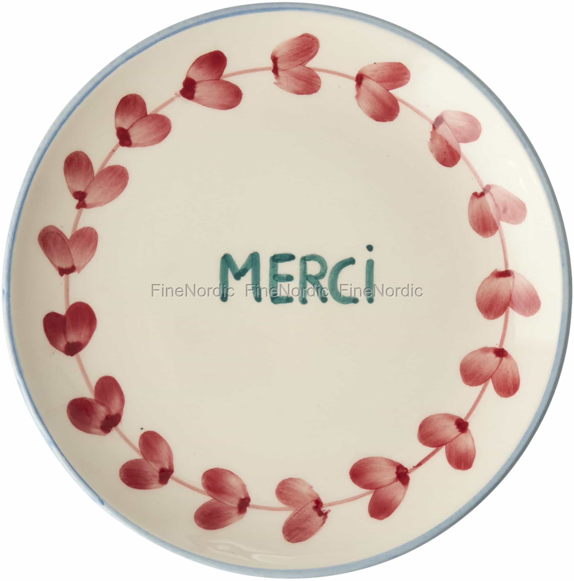 Rice Ceramic Cake Plate - Handpainted - "MERCI" - Cream