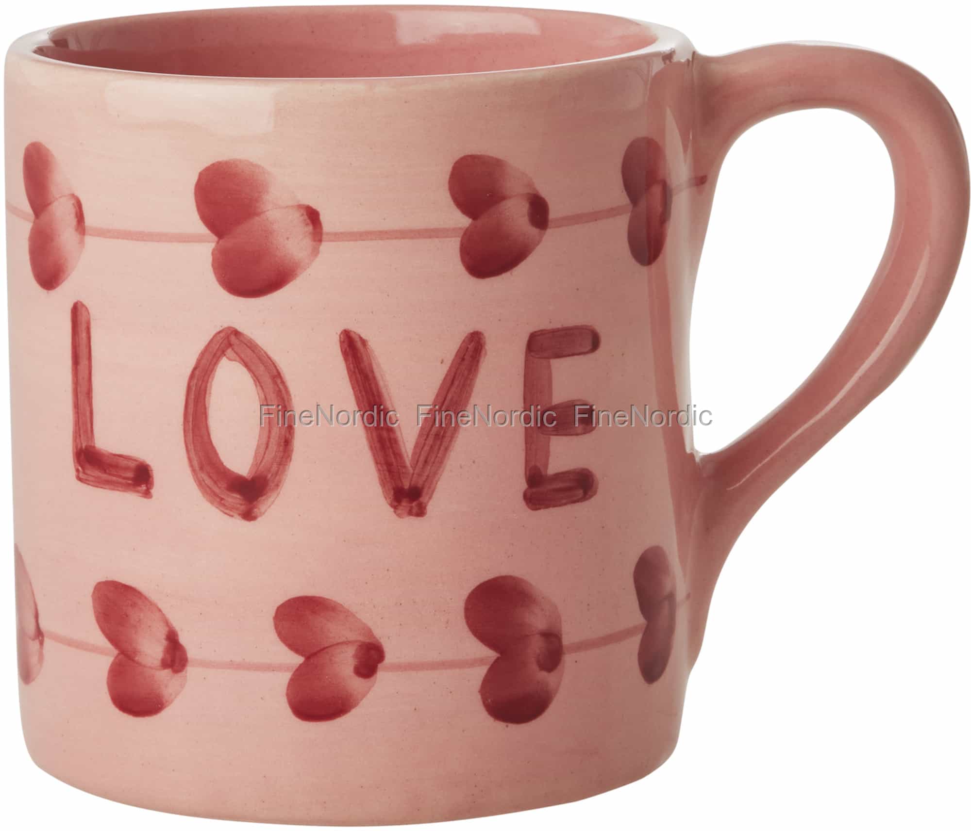 Rice Ceramic Mug - Handpainted - "LOVE" - Pink