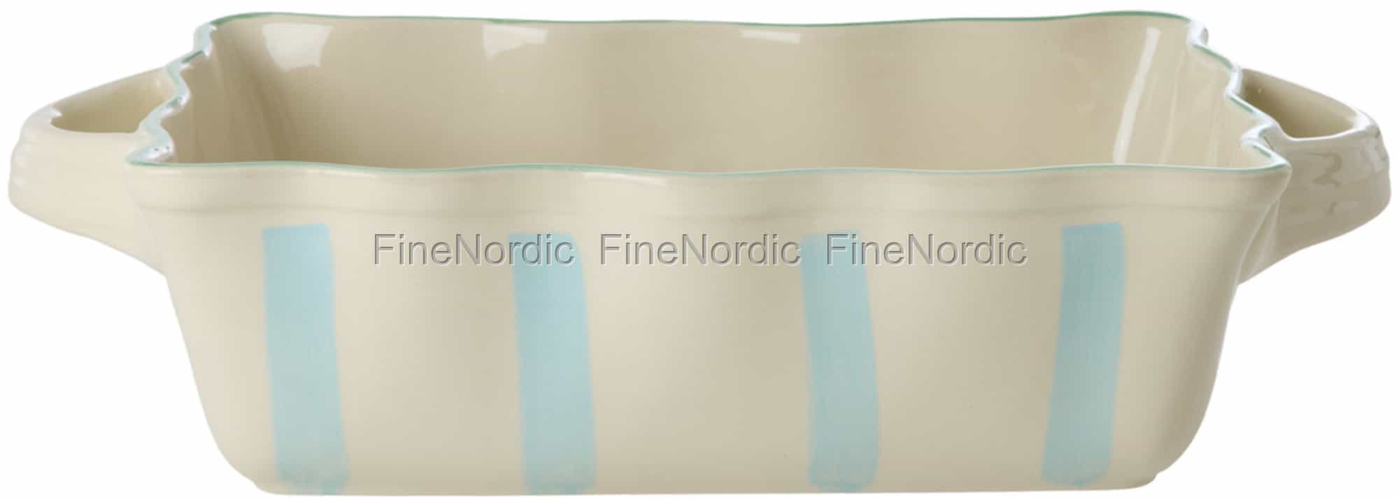 Rice Stoneware Oven Dish - Cream - Mint Stripes - Green Edge - Medium