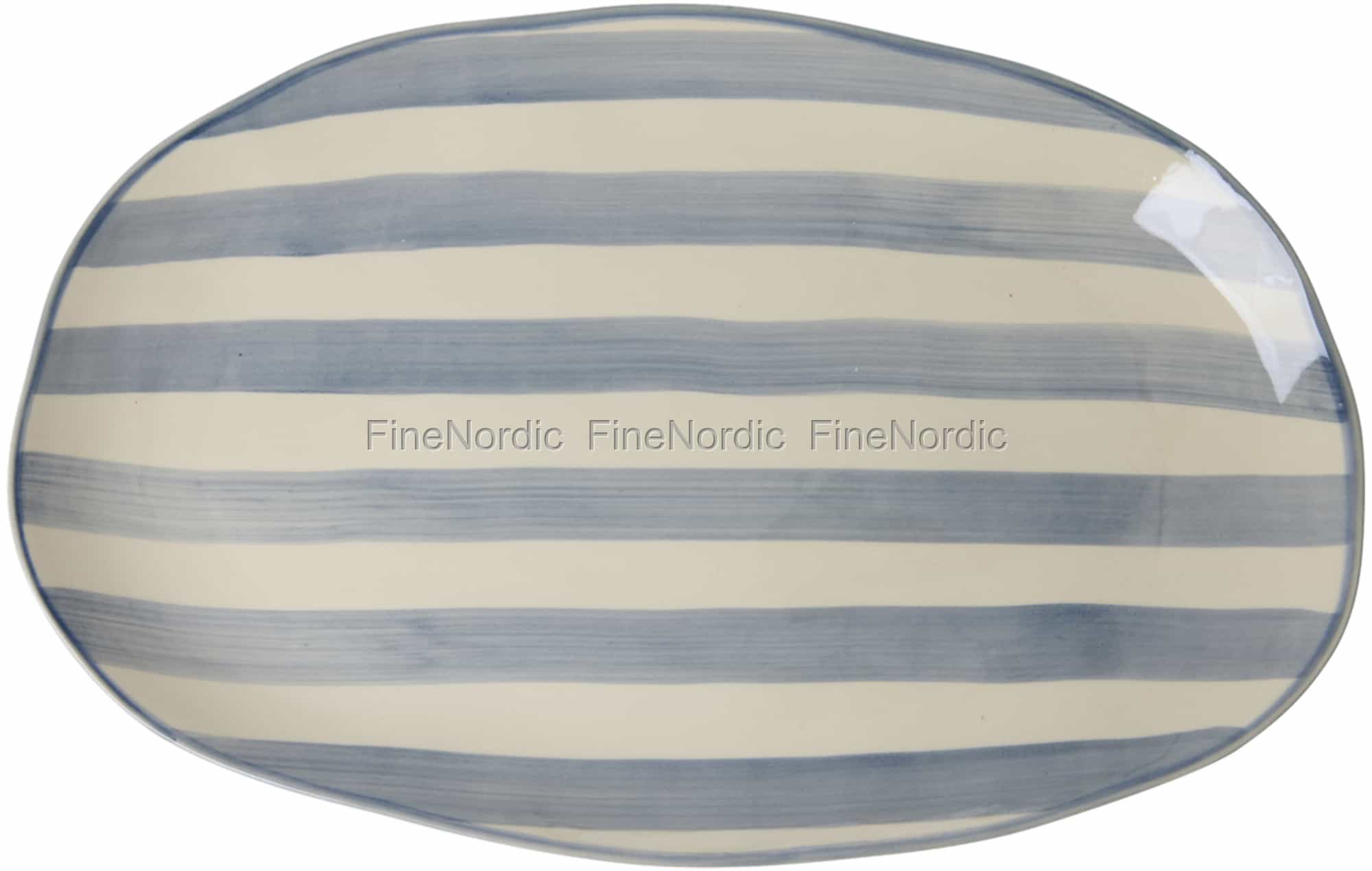 Rice Ceramic Serving Platter - Cream - Blue Stripes - Large