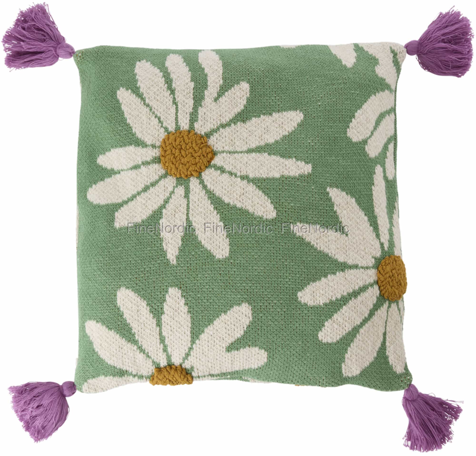 Rice Cushion - Square - Knitted - Flowers and Tassels - Green