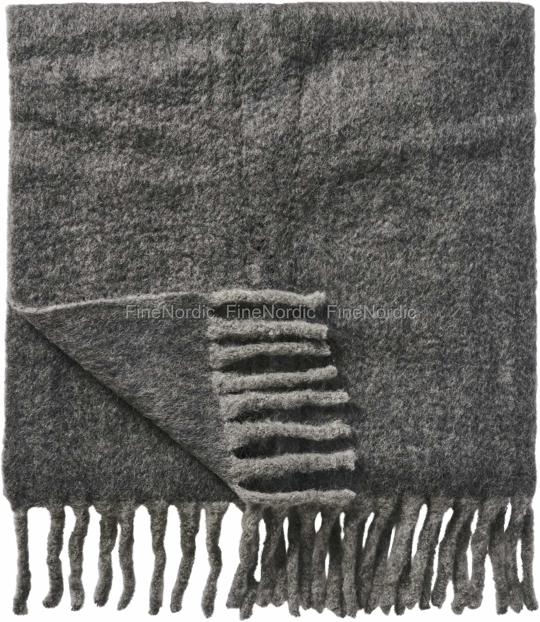 Ib Laursen Throw Anthracite "Melange" with Light Grey Fringes 130 x 170 cm