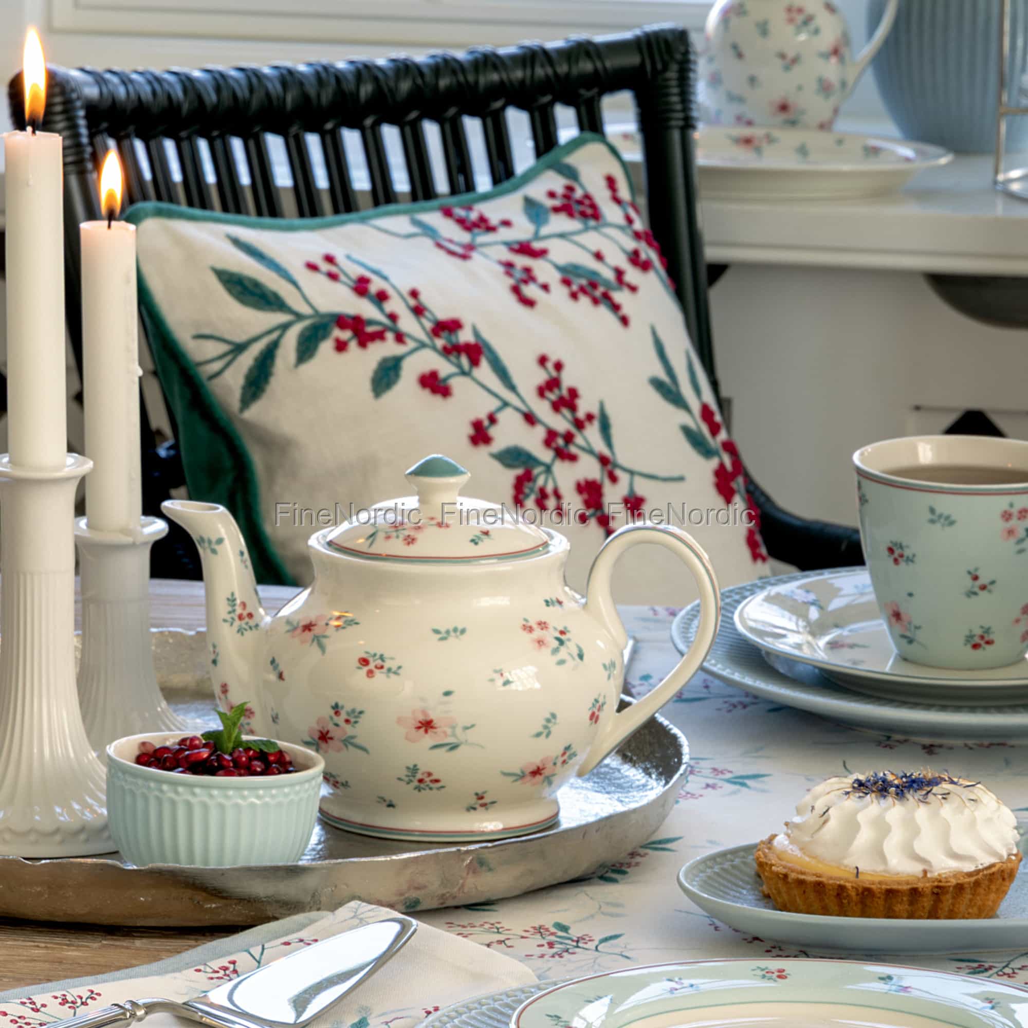 GreenGate Sila White Teapot | Romantic Floral Stoneware