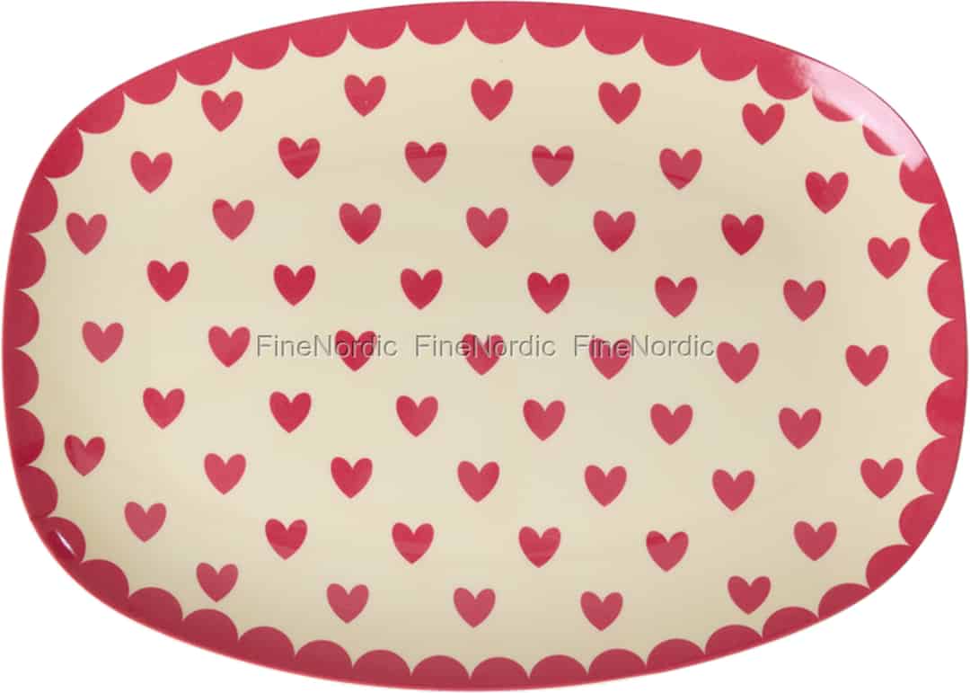 Rice Melamine Plate - Rectangular "Favorite Hearts" "Red Kiss" - Small