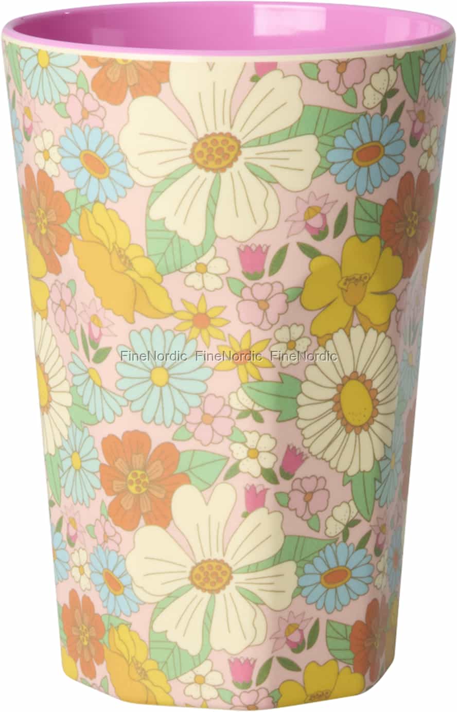 Rice Melamine Cup "Flower Power" Tall